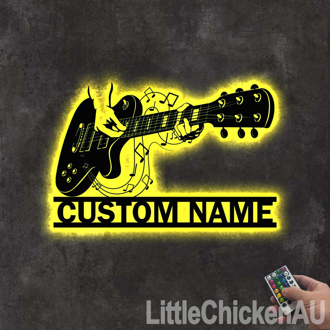 Custom Guitar Name Metal Sign LED Light Wall Art Decor Guitar Gift Sign ...