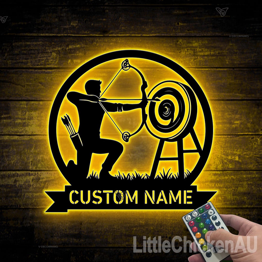 Personalized Archery Metal Wall Art LED Light, Custom Archer Name Sign ...