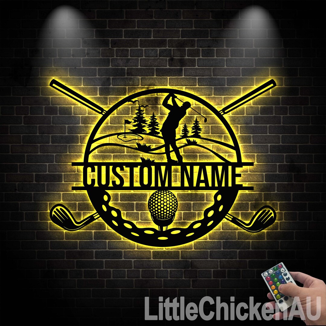 Custom Golfing Metal Wall Art LED Light, Personalized Golfer Name Sign ...