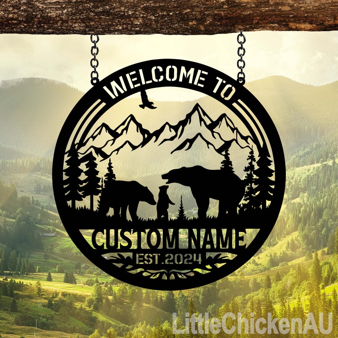 Custom Bear Metal Sign, Personalized Cabin Sign, Bear Cabin Sign, Cabin ...