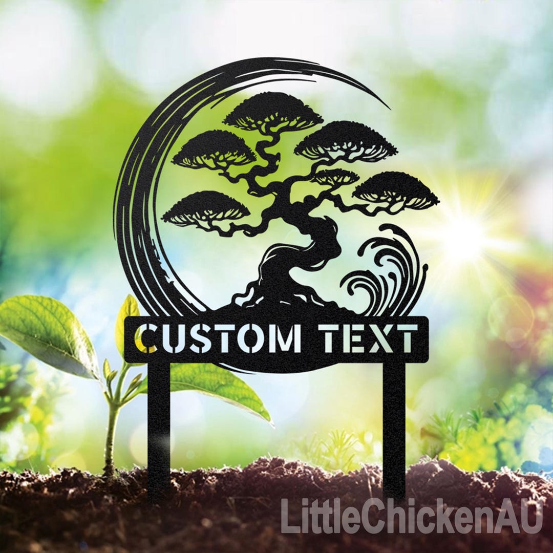 Personalized Bonsai Tree Garden Sign With Stake, Metal Bonsai Garden ...