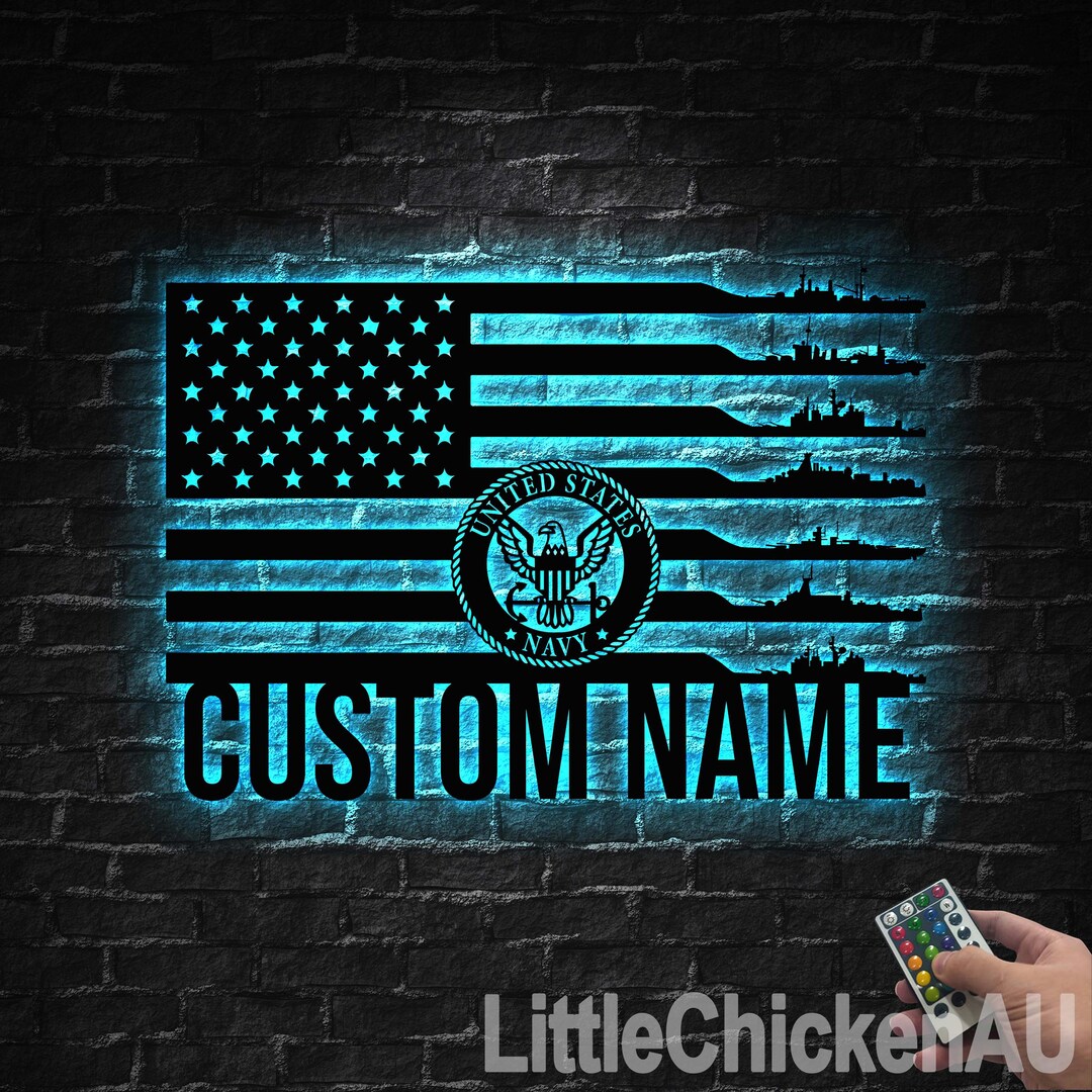 Personalized US Navy Anchor Metal Sign Led Light,veteran Metal Sign ...