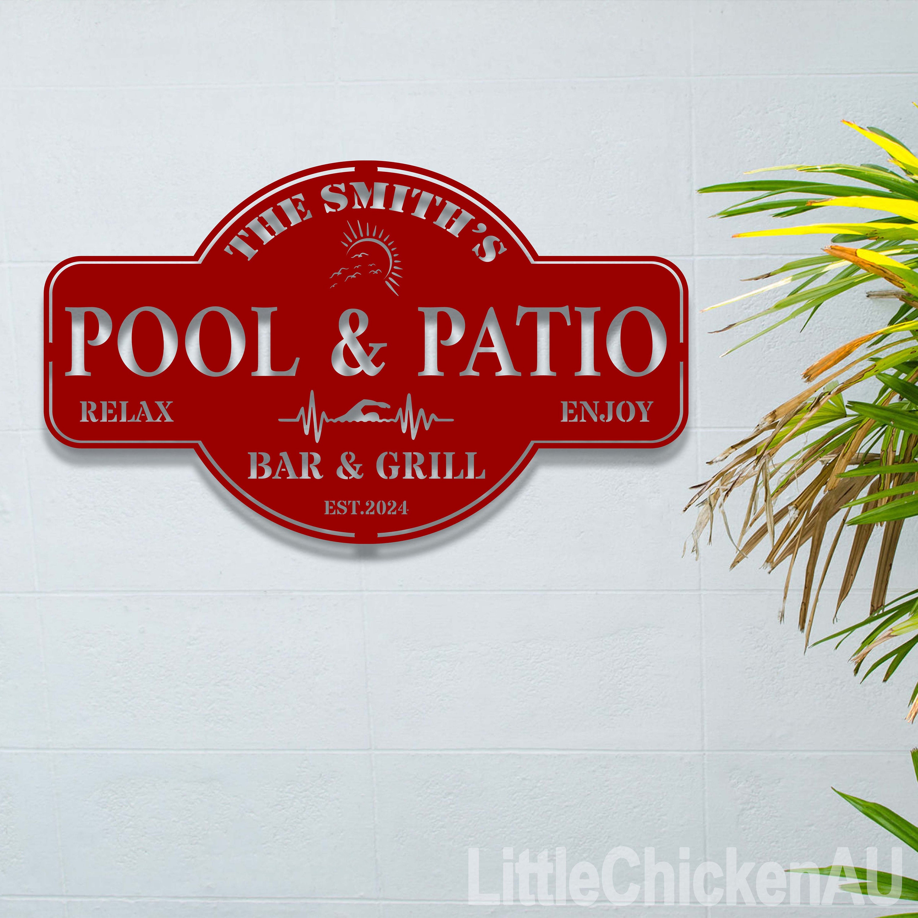 Custom Pool & Patio Sign, Swimming Pool Decor, Metal Sign, Personalized ...