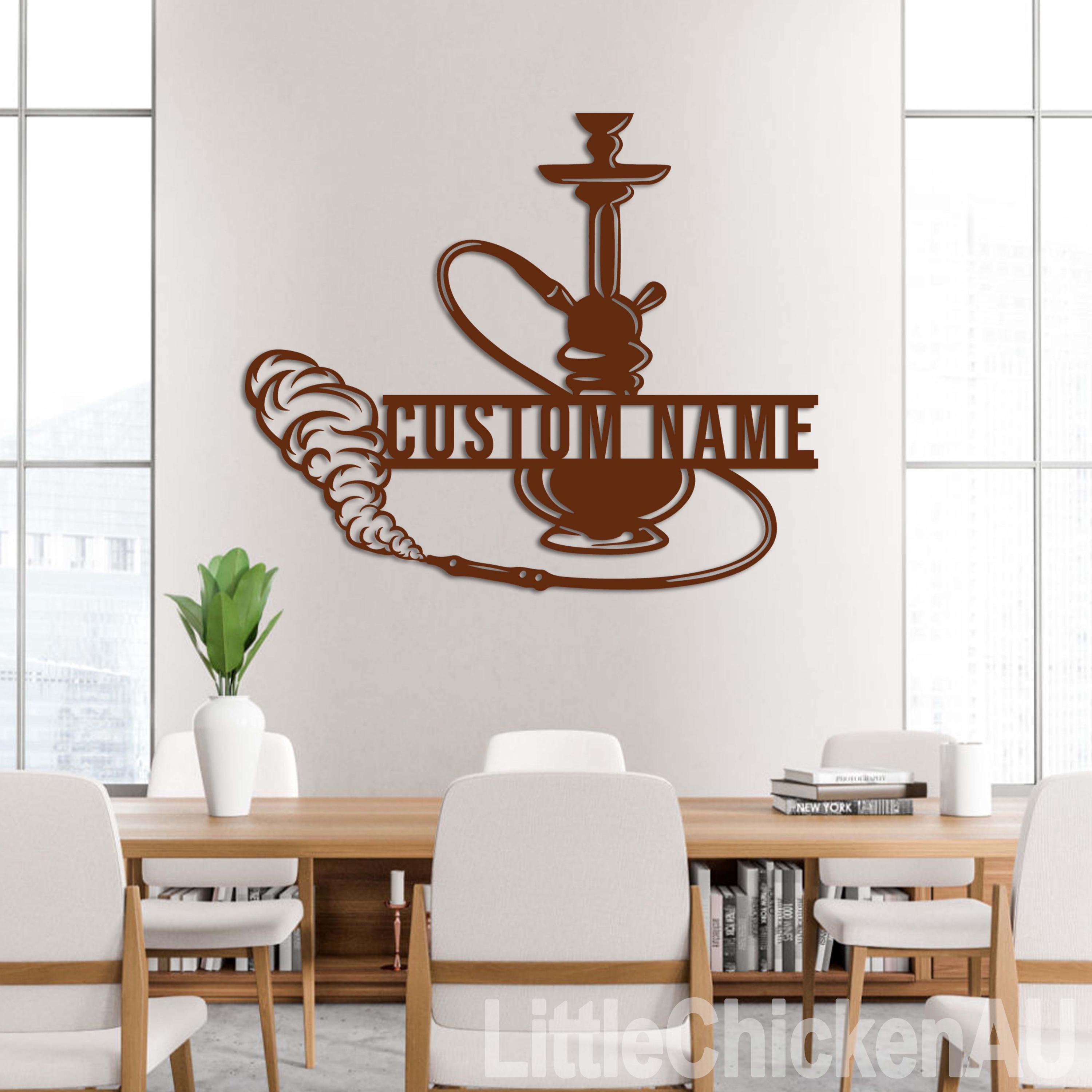 Personalized Shisha Hookah Metal Wall Art LED Light Custom Smoke Shop ...