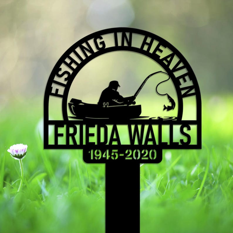 Personalized Fishing Heaven Memorial Metal Stake,fisherman Memorial ...