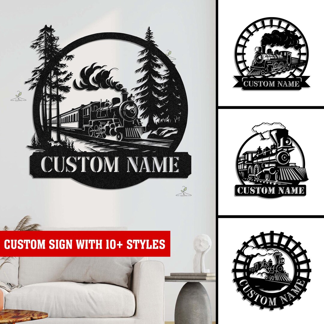 Custom Metal Train Name Sign, Personalized Train Silhouette, Cabin or ...