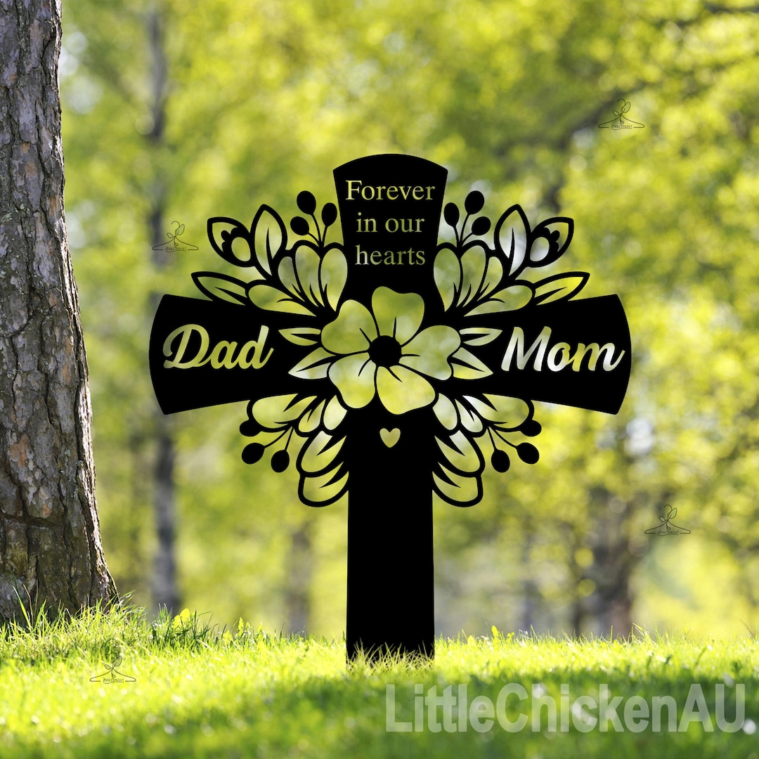 Metal Remembrance Cross for Mom- Dad,forever Loved Grave Marker,outdoor ...