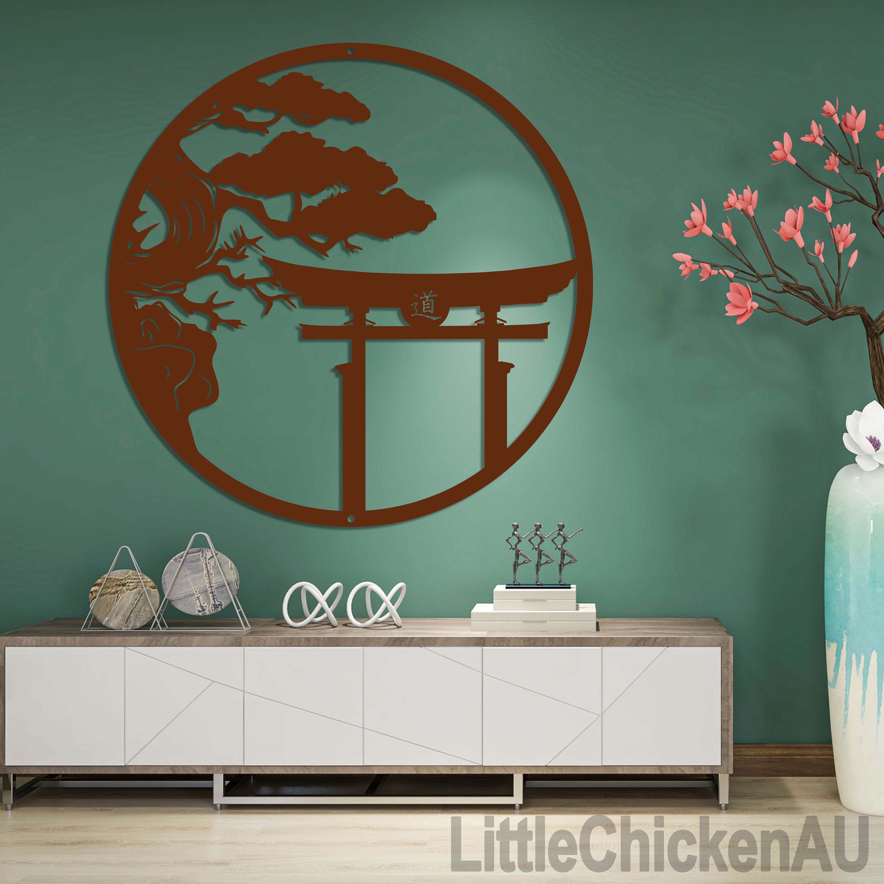 Japanese Metal Art Tori Gate Art Bonsai Tree Metal Wall Art Japanese ...