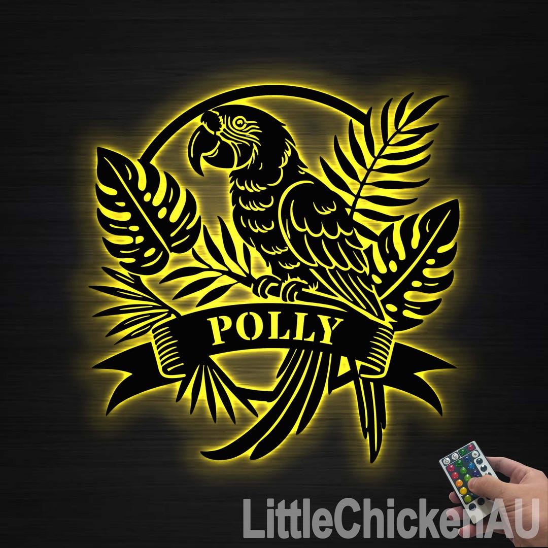 Custom Bird Metal Sign LED, Rainforest Macaw Personalized Metal ...