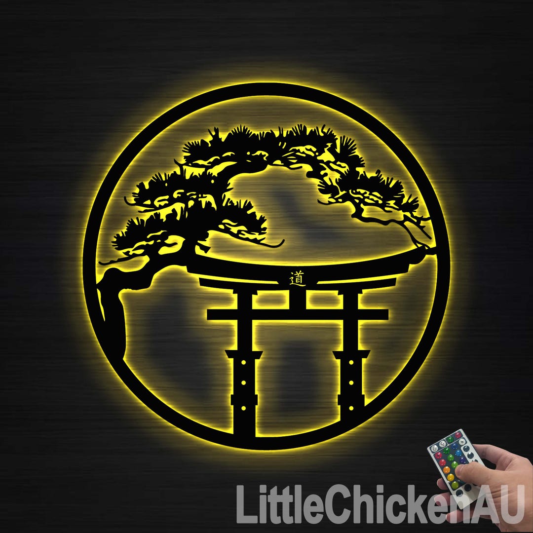 Tori Gate Art Bonsai Tree Metal Wall Art LED, Tree Metal Wall Art ...