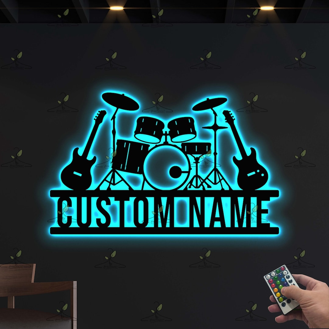 Custom Band LED Neon Sign, Drum and Guitar Wall Art With Custom Name - Etsy