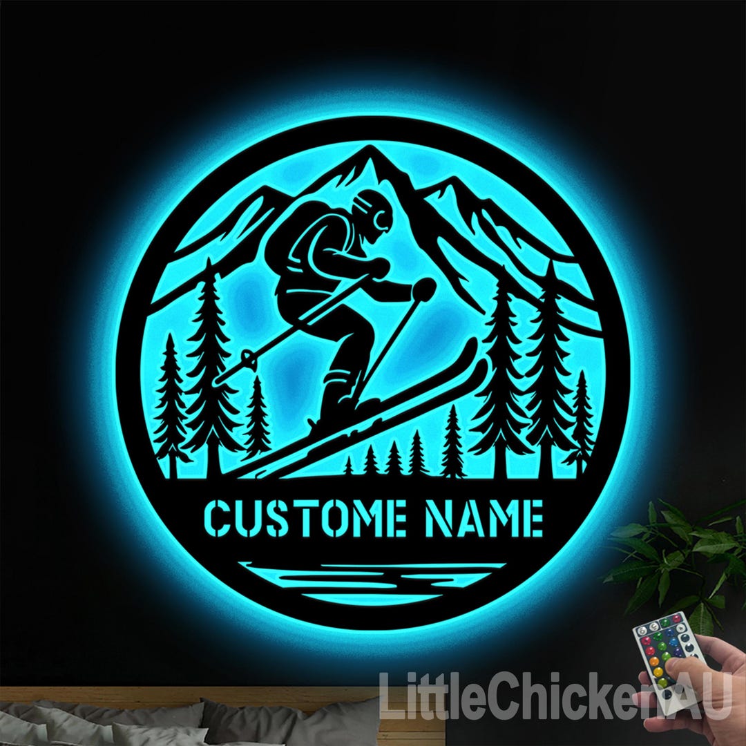 Custom Skiing Metal Sign With LED Light, Birthday Gift,ski Home Decor ...