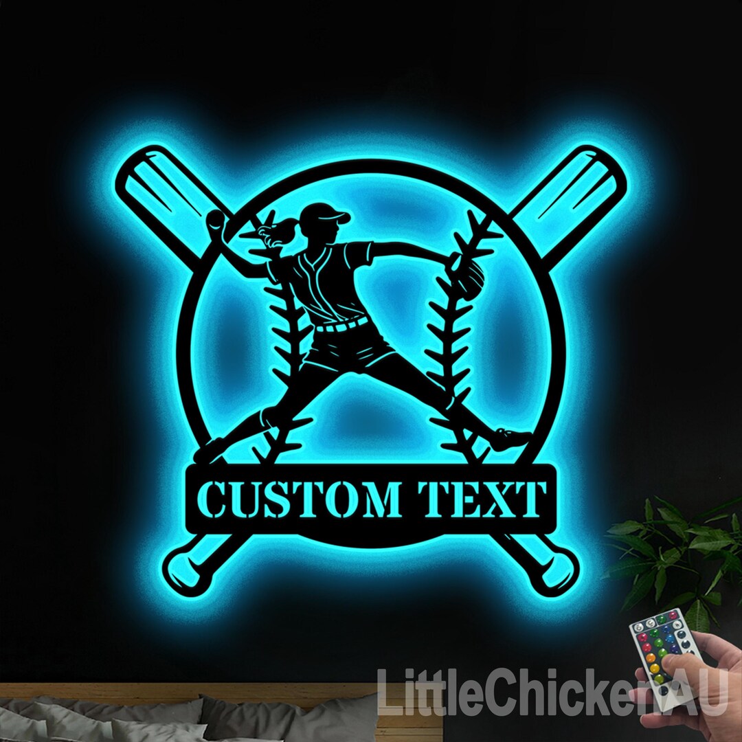 Personalized Softball Pitcher Metal Wall Art With Led Light Custom ...