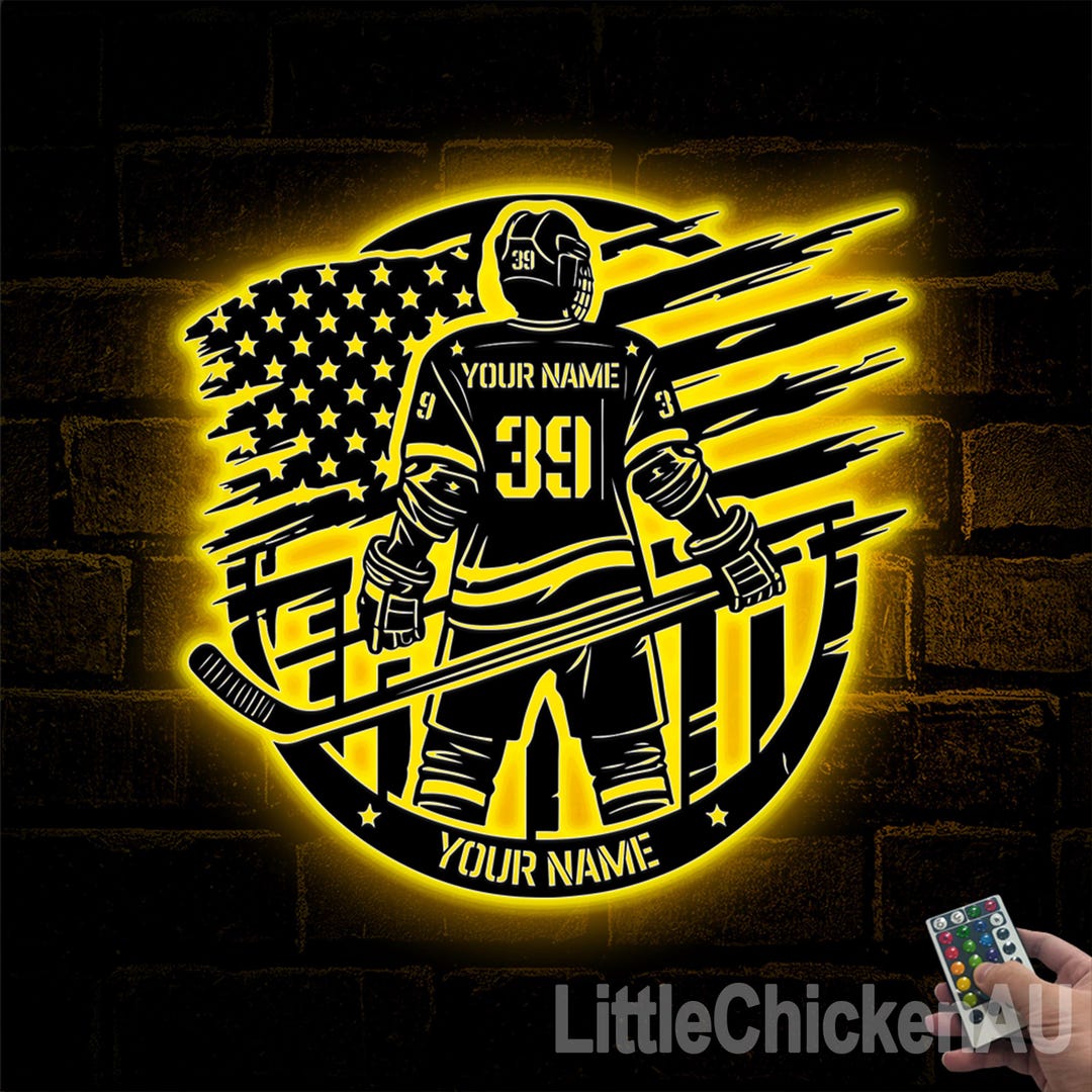 Custom Hockey Metal Sign With Led Lights, Hockey Name Sign, Hockey ...