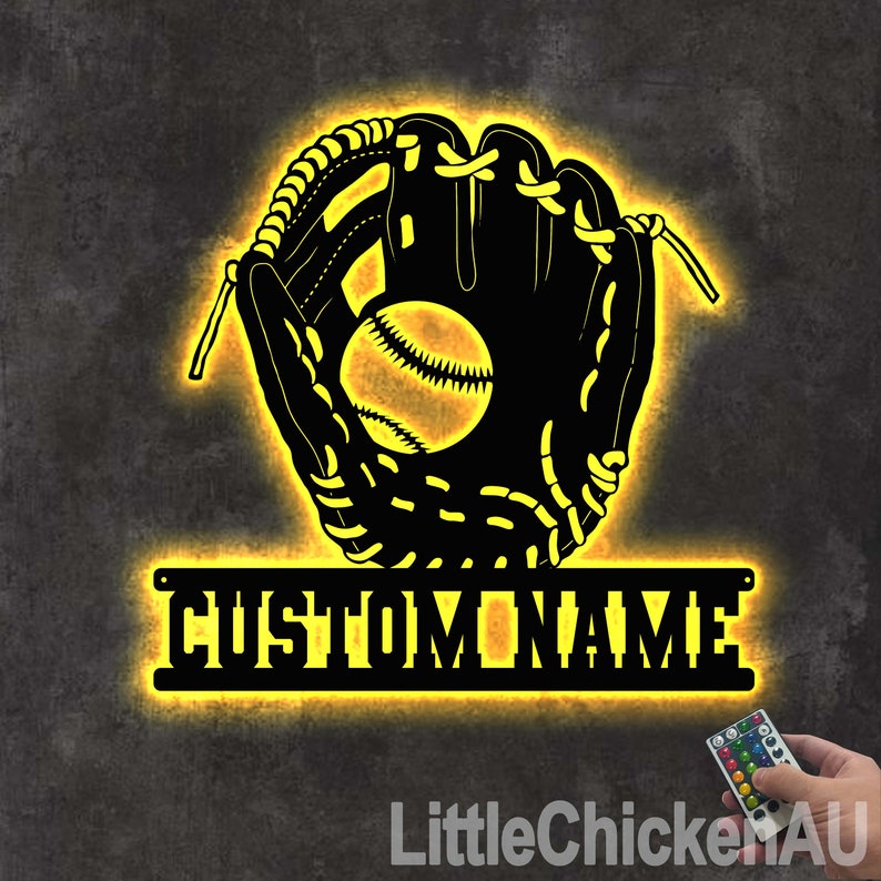 Baseball Metal Sign Wall Art With LED Light, Custom Baseball Player ...