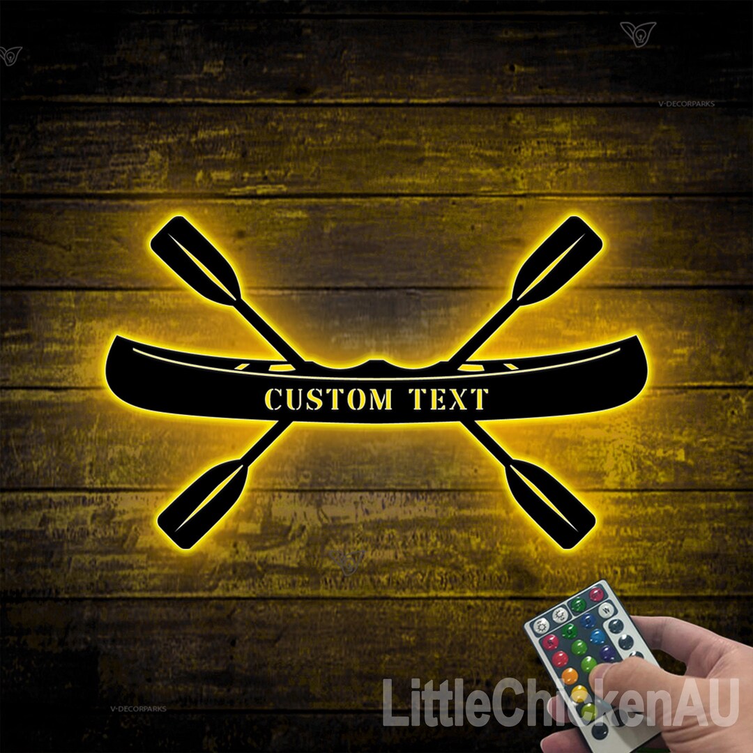 Custom Kayak Metal Sign Wall Art With Led Lights, Kayak Monogram Sign ...