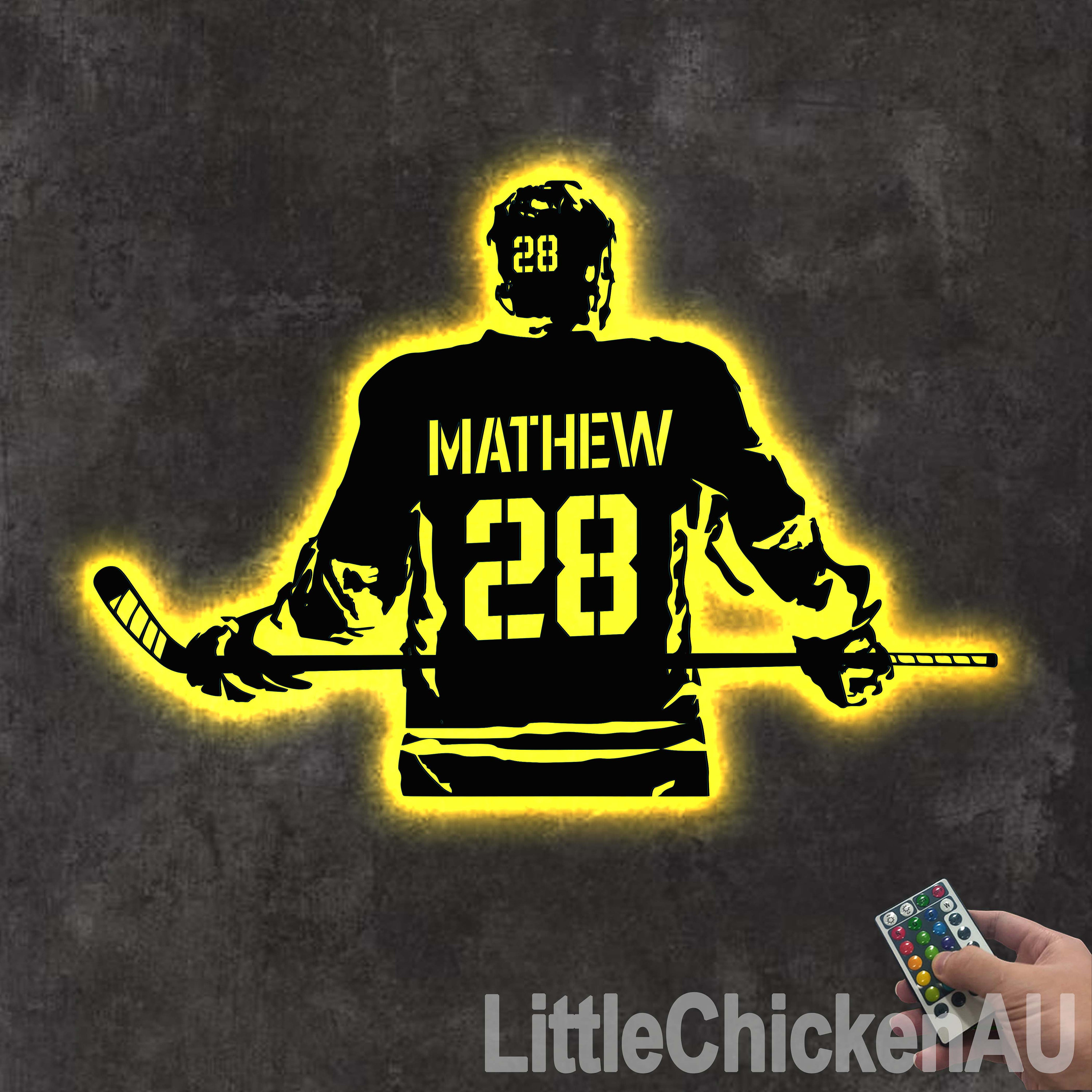 Custom Metal Hockey Sign With LED, Personalized Name & Number Wall Art ...