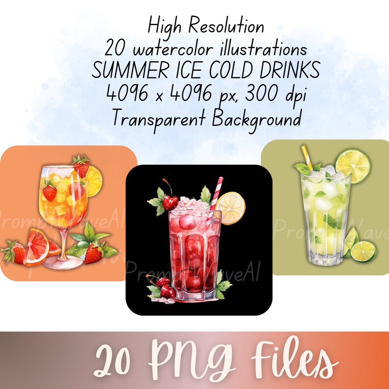 WATERCOLOR Summer Drinks Lemonade Clip Art, Cocktail Illustration, Ice ...