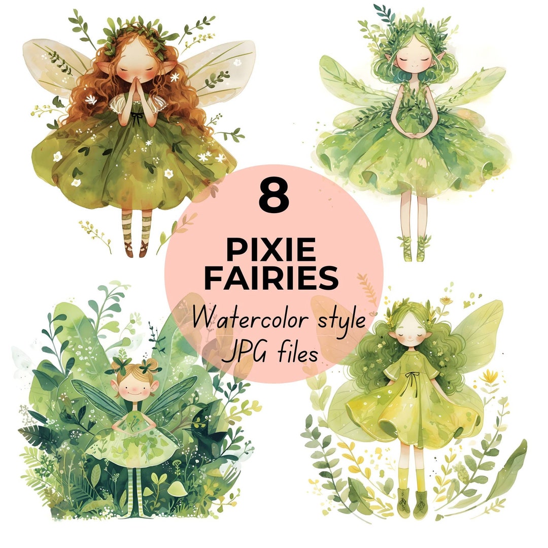 8 Cute Fairy Set, Pixie Fairies JPEG Files, Whimsical Fairy Instant ...