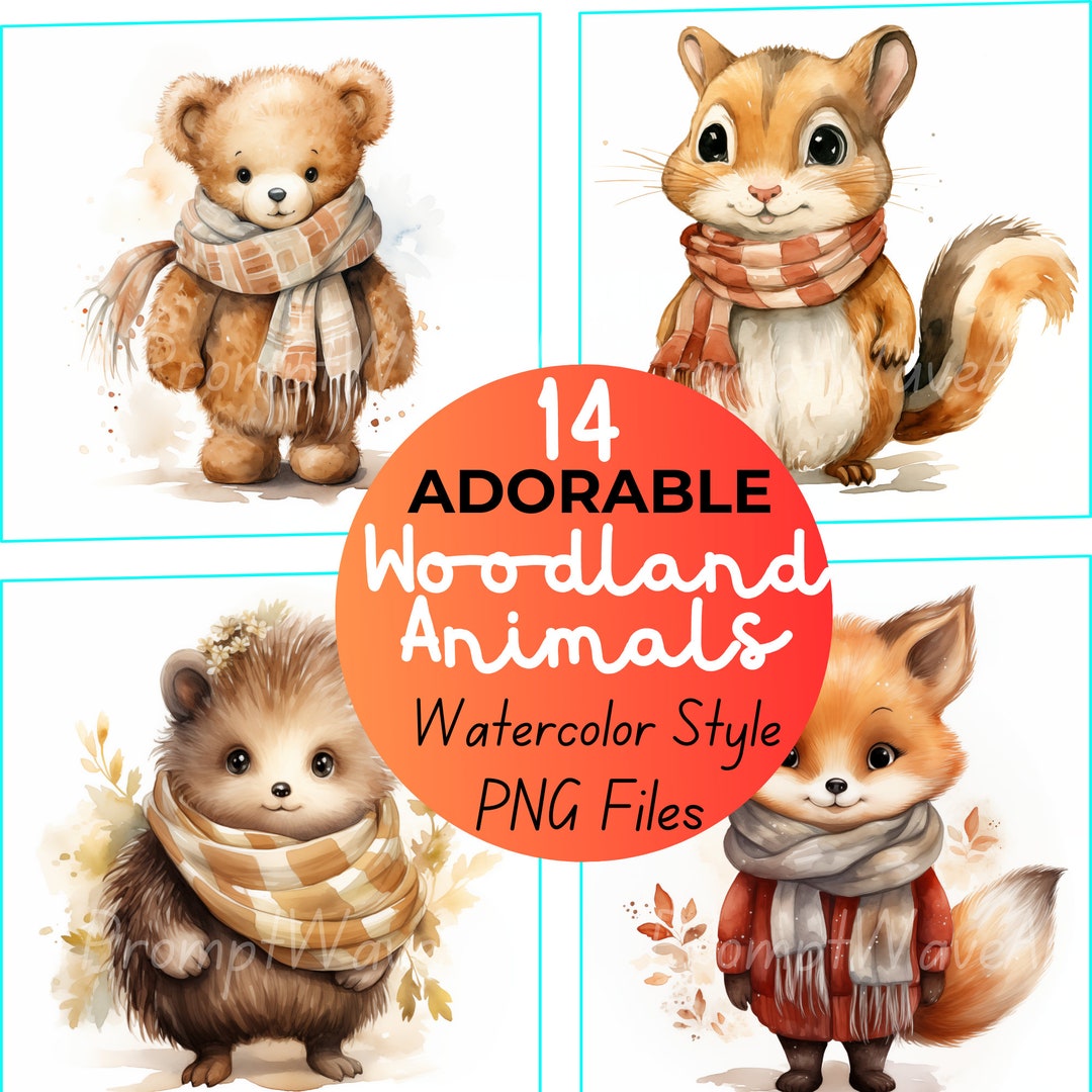 Woodland Animals Watercolor Clipart, Forest PNG Bundle Cute Fox Bear ...