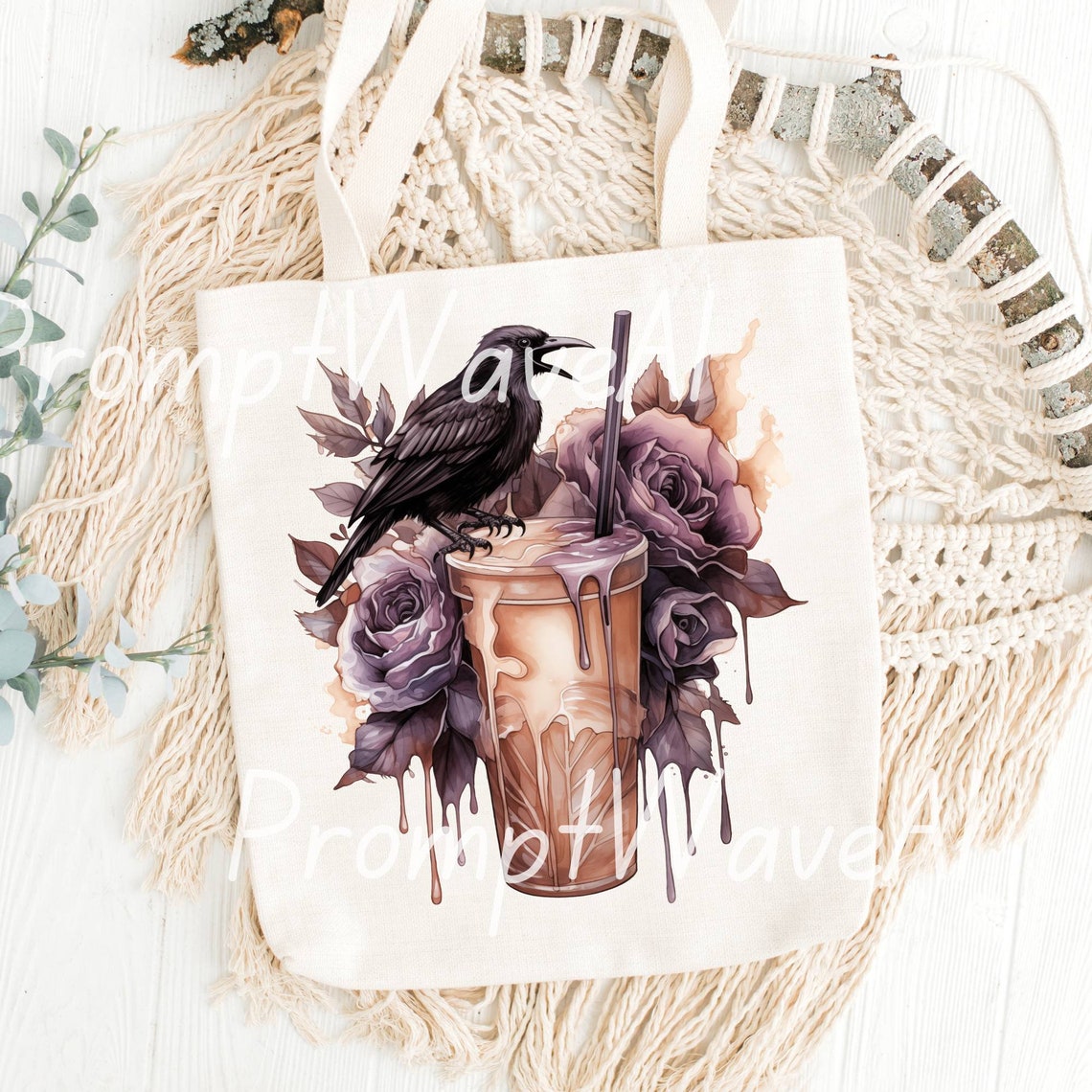 Gothic Iced Coffee Clipart, Dark Vibes, Halloween Crow and Coffee ...