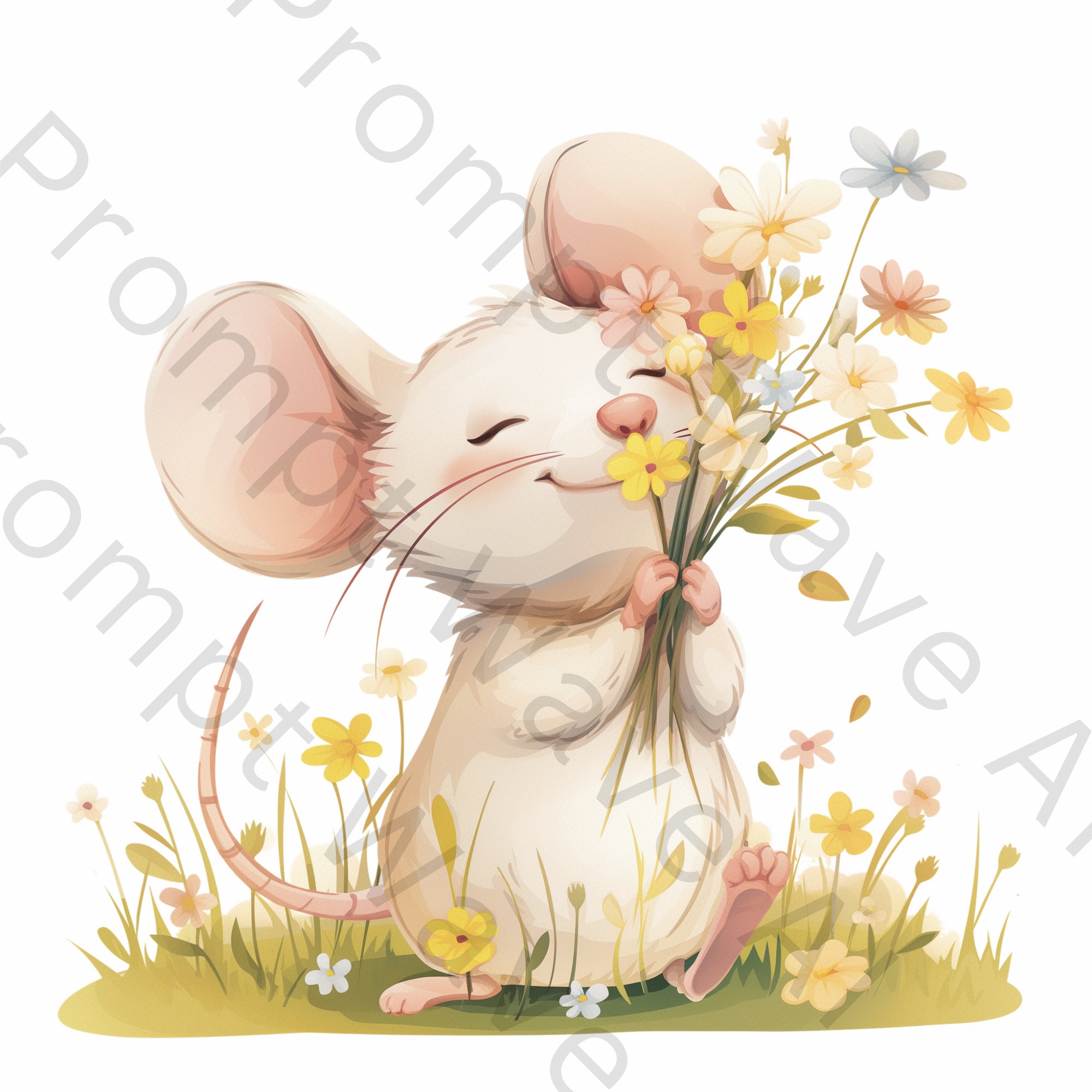 Watercolour Mouse With Flowers Clipart, 14 High Quality PNG Files ...