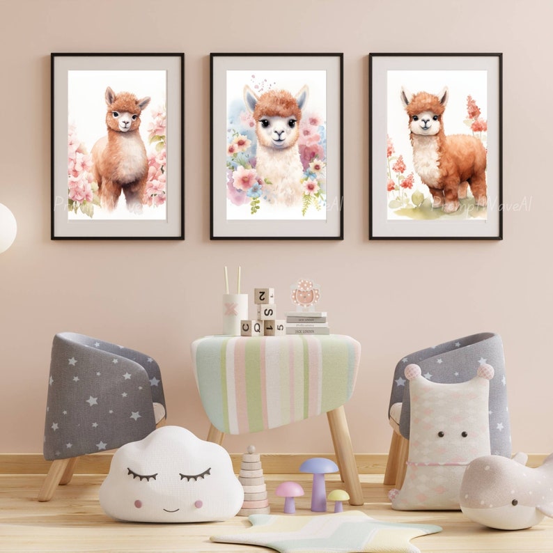 24 PNG Images Cute Watercolor Baby Alpacas Clipart Bundle Set, Boho ...