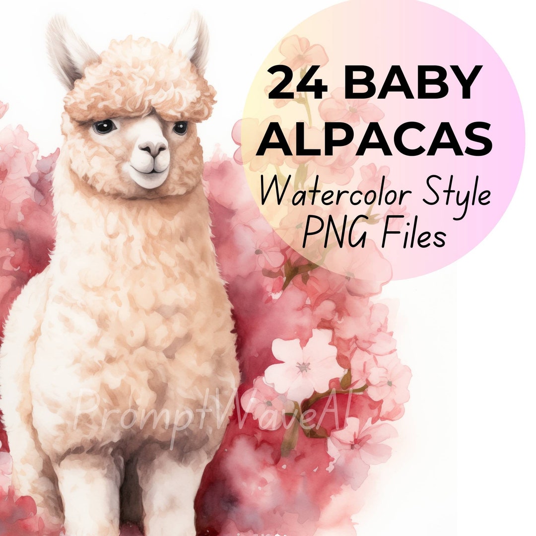 24 PNG Images Cute Watercolor Baby Alpacas Clipart Bundle Set, Boho ...