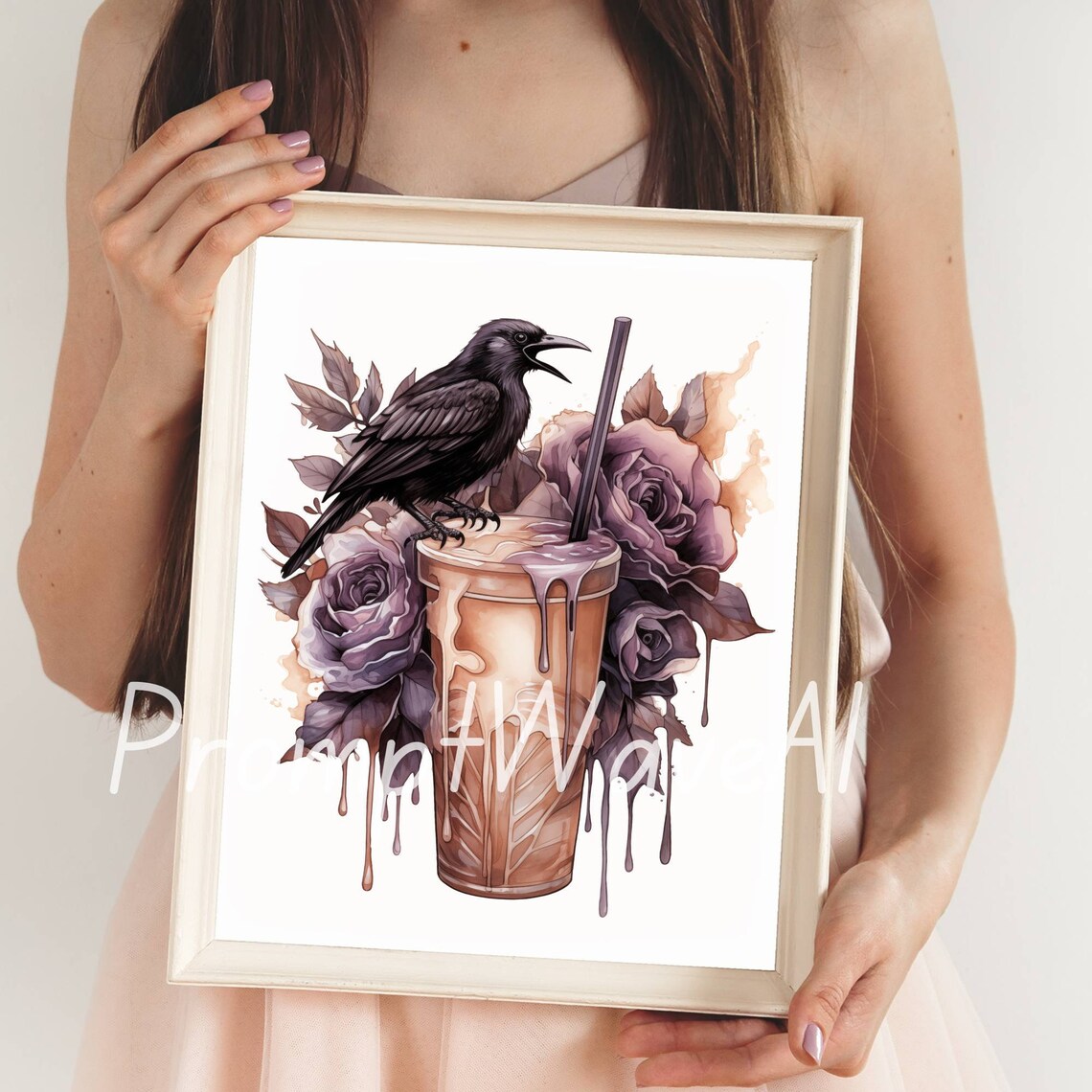 Gothic Iced Coffee Clipart, Dark Vibes, Halloween Crow and Coffee ...