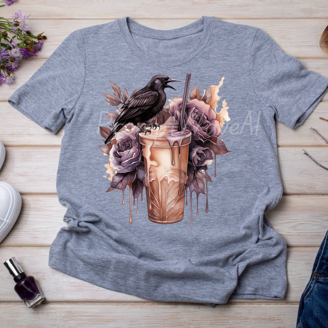 Gothic Iced Coffee Clipart, Dark Vibes, Halloween Crow and Coffee ...