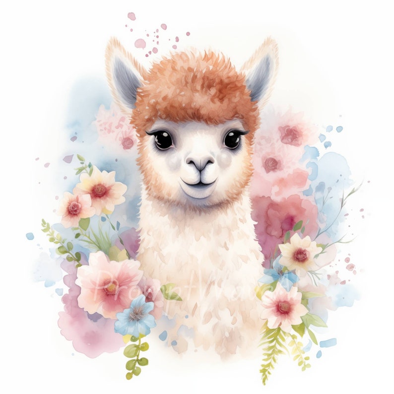 24 PNG Images Cute Watercolor Baby Alpacas Clipart Bundle Set, Boho ...