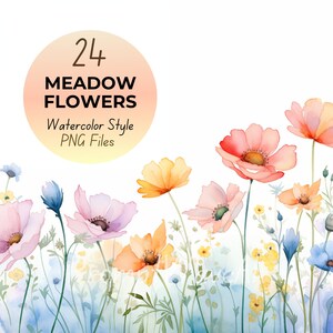 Watercolor Meadow Flowers Clipart, Floral Clip Art Graphics, Digital ...