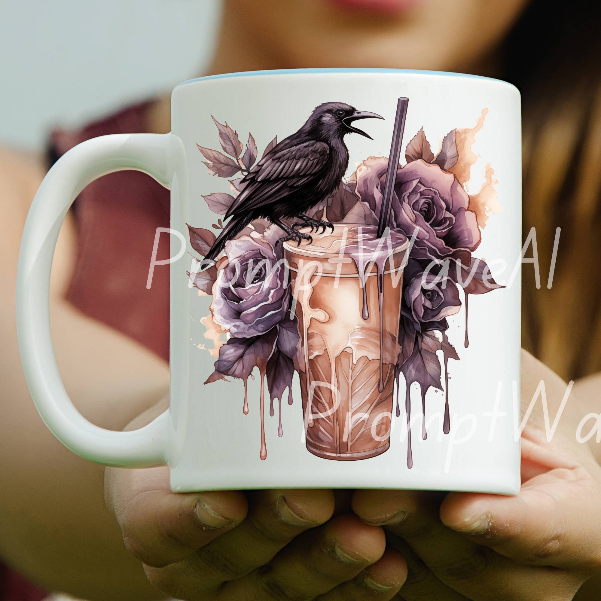 Gothic Iced Coffee Clipart, Dark Vibes, Halloween Crow and Coffee ...