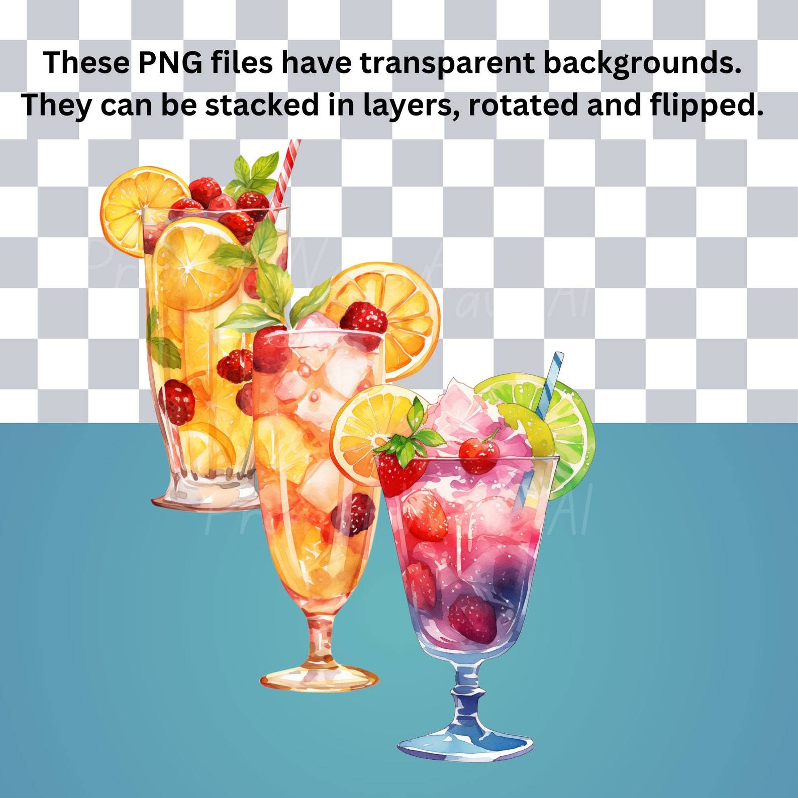WATERCOLOR Summer Drinks Lemonade Clip Art, Cocktail Illustration, Ice ...