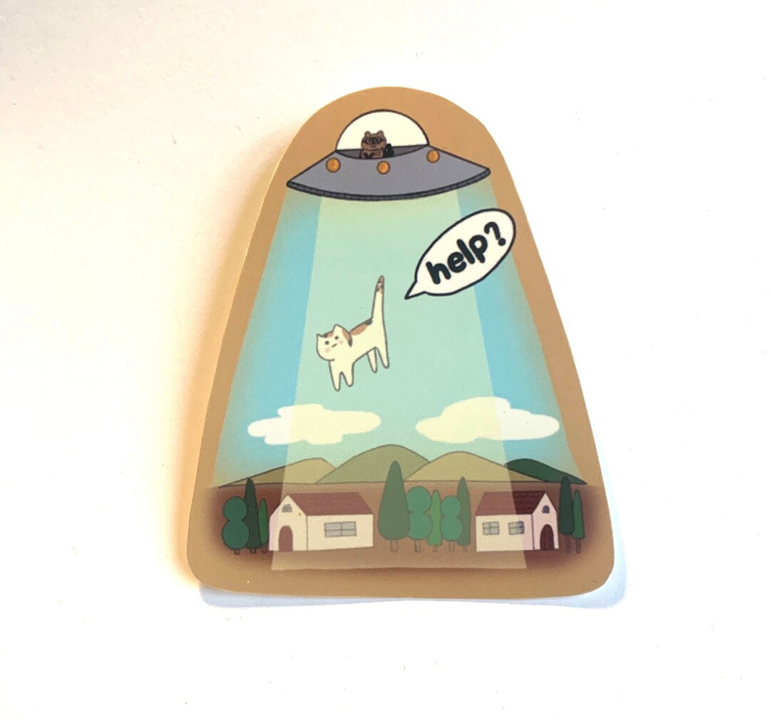 Calico Cat UFO Help Sticker - Etsy