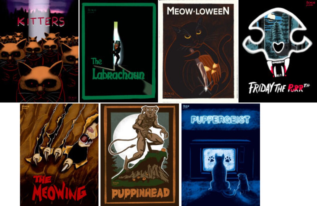 Original 80s-90s Horror Movie & Pet-themed Prints, Spooky Illustrations ...