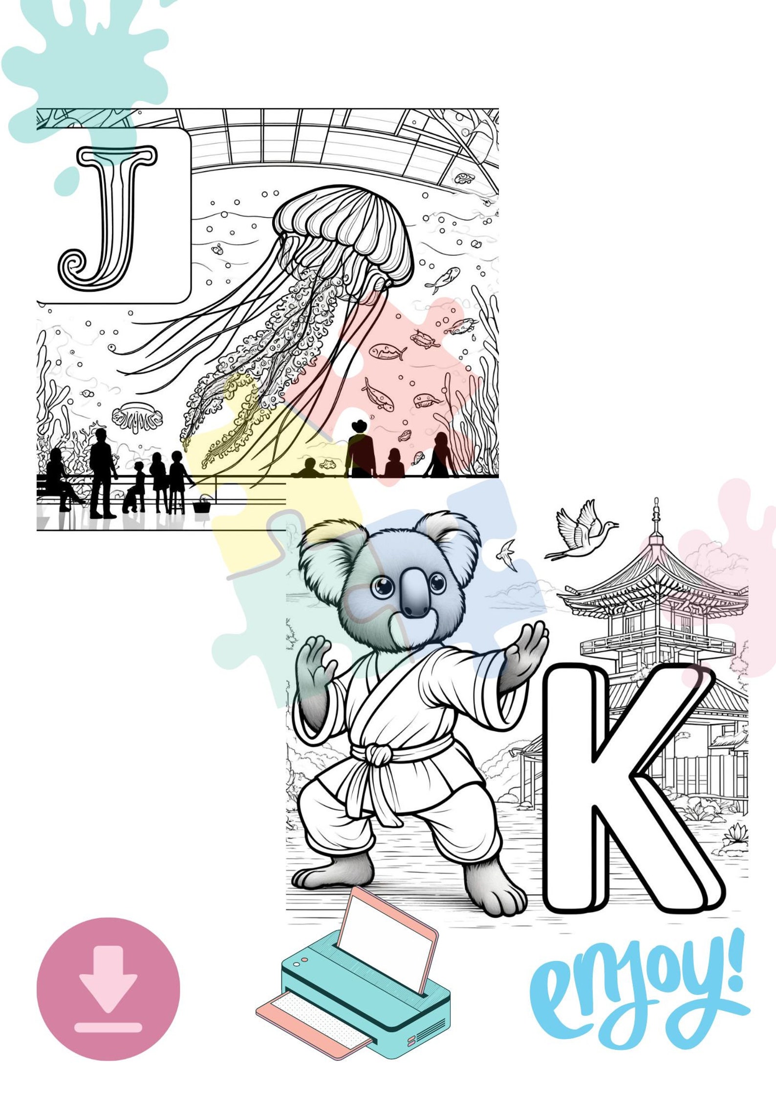 Printable Alphabet Animals Coloring Pages for Kids, 26 Coloring Pages ...