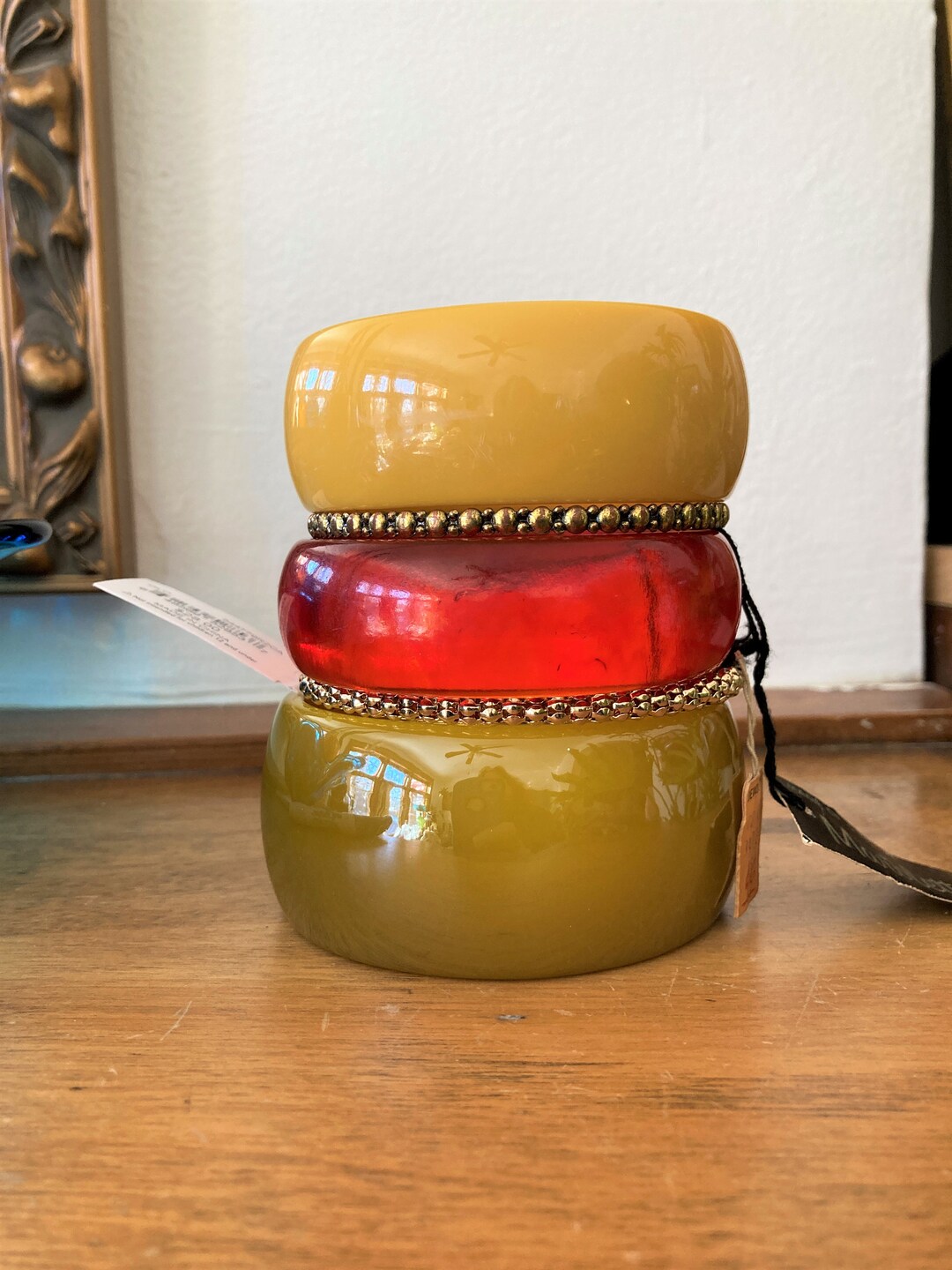 5/ Vintage Lucite Bangle Stack/ Bangle Lot / Green, Mustard, & Orange ...
