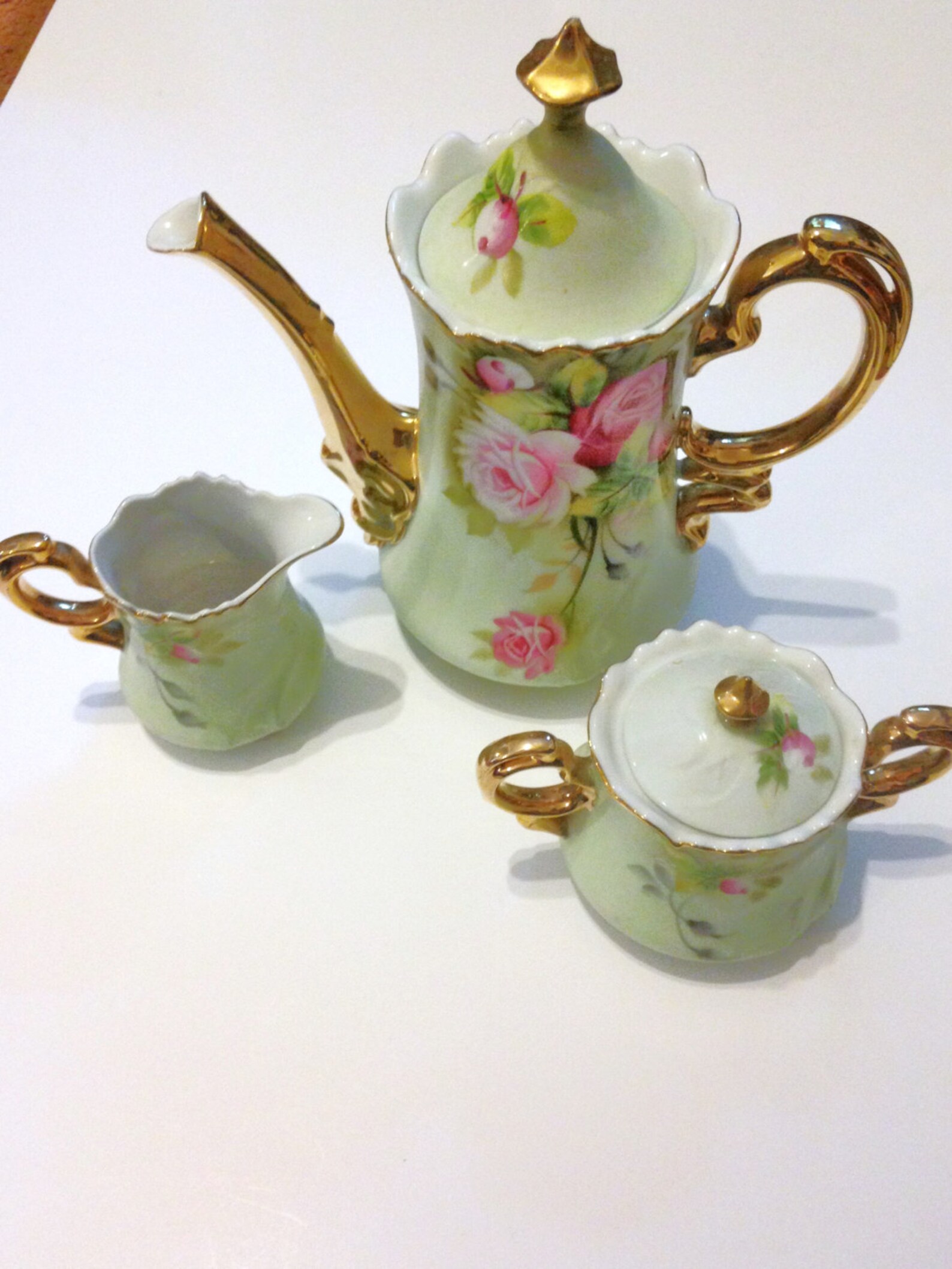 Lefton China Tea Set Green Heritage Rose Tea Service Etsy