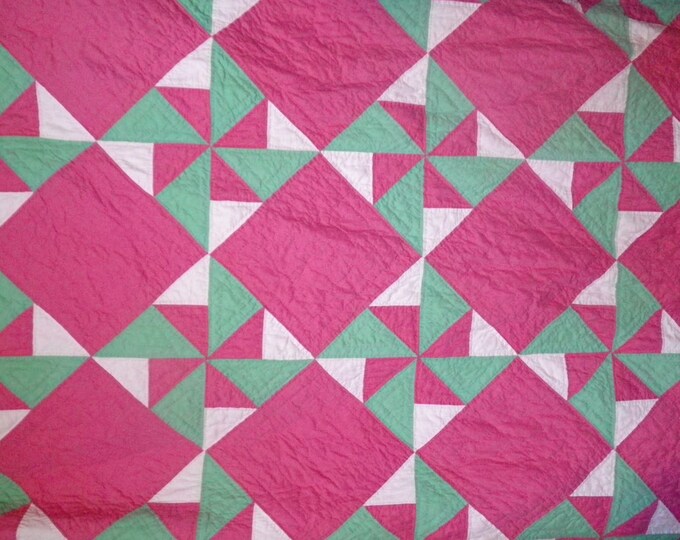 Vintage Quilt 80s Pinwheel Pink and Green - Etsy