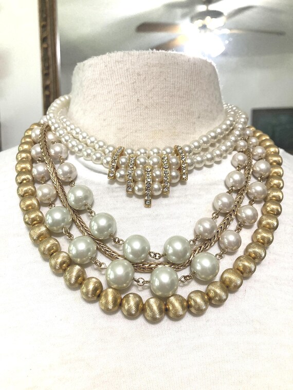 6, Necklace Stack - Pearls & Gold - Vintage Monet Nec… - Gem