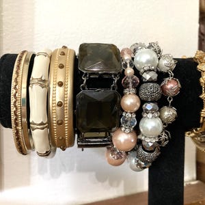 15, Bangle Stack, Pearls, Gold, Crystal, Married Metals, Vintage Monet ...
