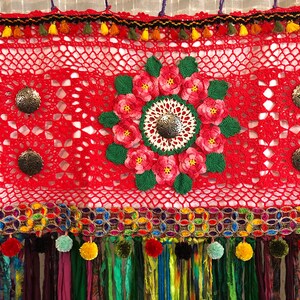 Boho Curtain, CONCHOS, Crochet Curtain, Red Curtain, Handmade, Curtain ...