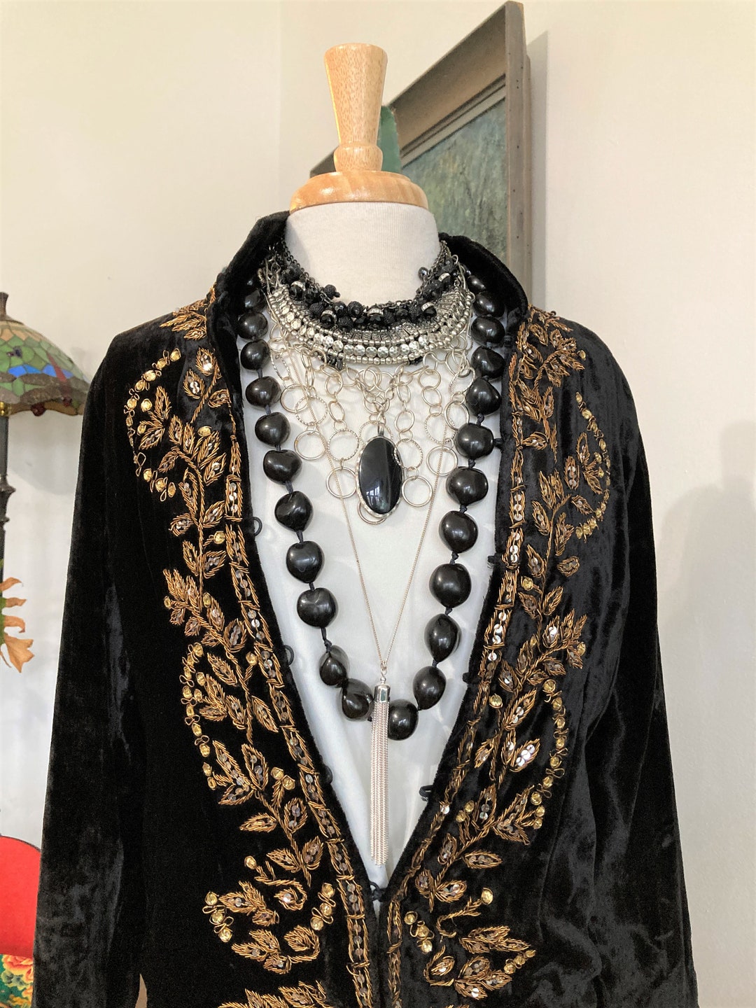 6/silver Layering Necklaces /layered Necklaces/ Silver & Black ...