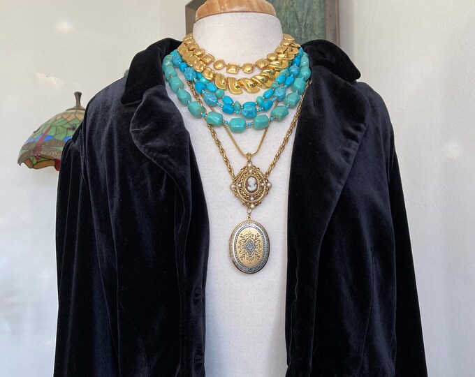5/layered Necklaces/locket/stacked Necklaces/turquoise and Gold /boho ...