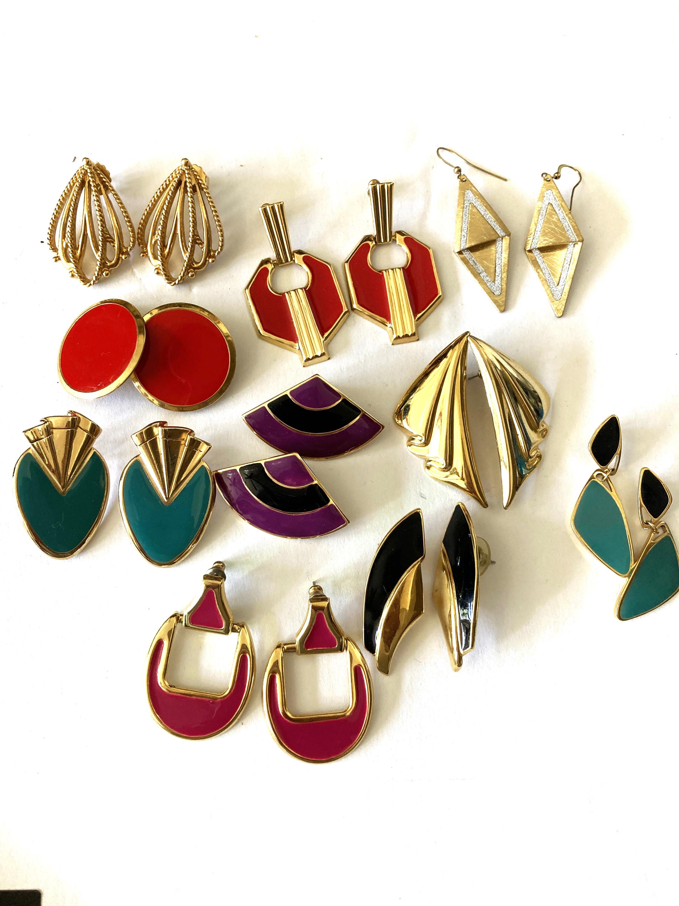 10, 80s Earrings, Geometric Earrings, 80s Earrings Lot, 10 Pairs ...