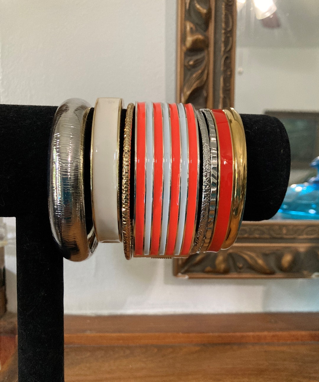 8/ Stack of Bangles / Orange , Gold, White / Enamel Bangles / Vintage ...