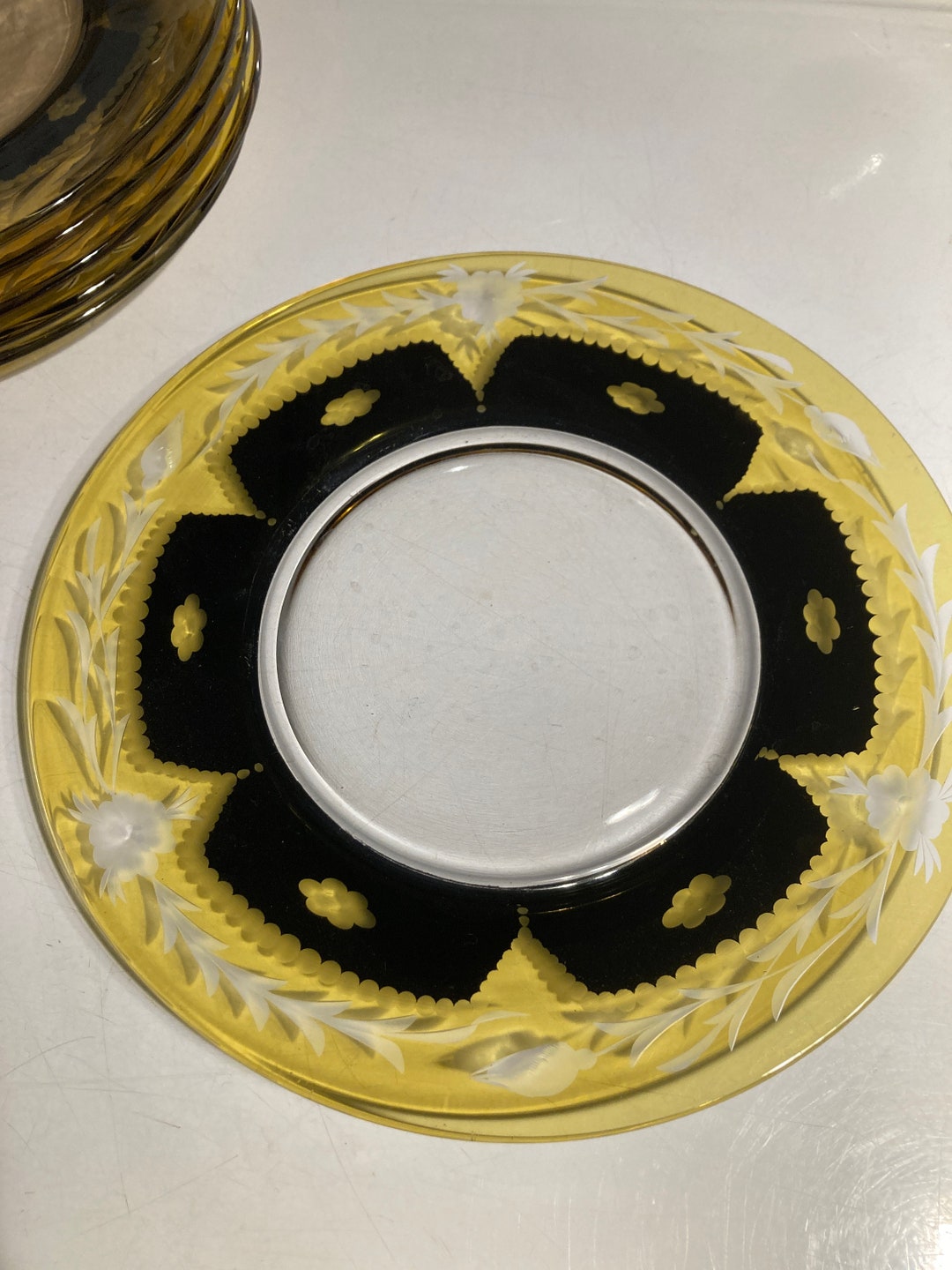 6, Westmoreland Glass Plates/ 1920s /black & Yellow 9" Plates/cased ...