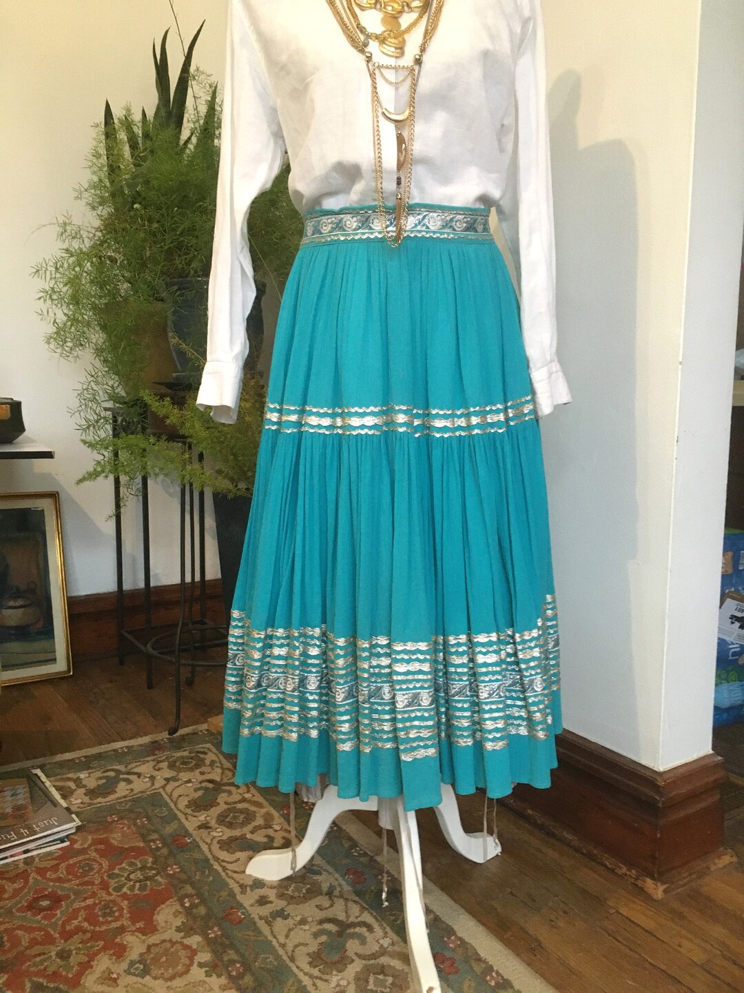 Vintage Patio Skirt/turquoise & Silver Ric Rac/size XS/ Circle - Etsy UK