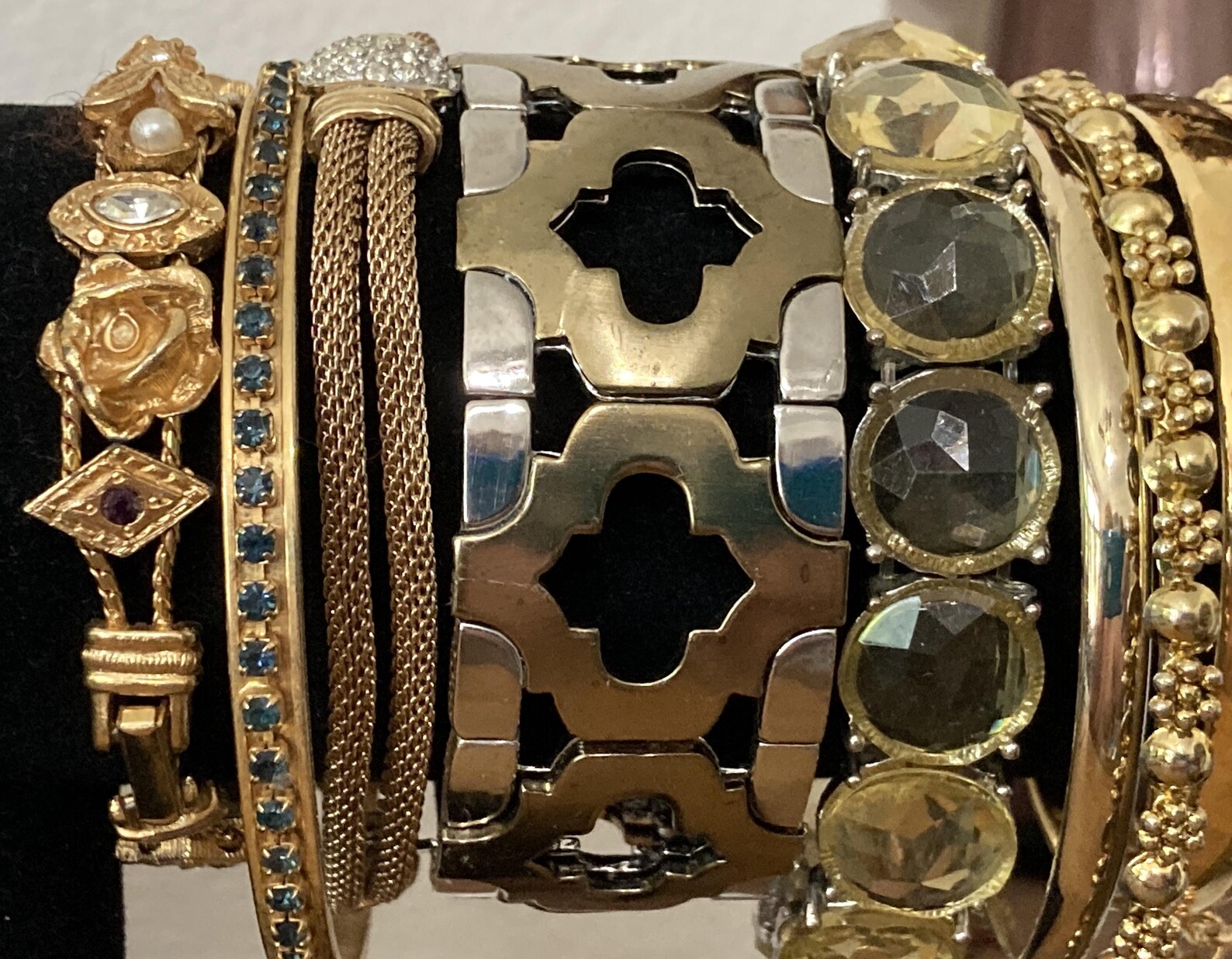15, Bangle Stack, Pearls, Gold, Crystal, Married Metals, Vintage Monet ...